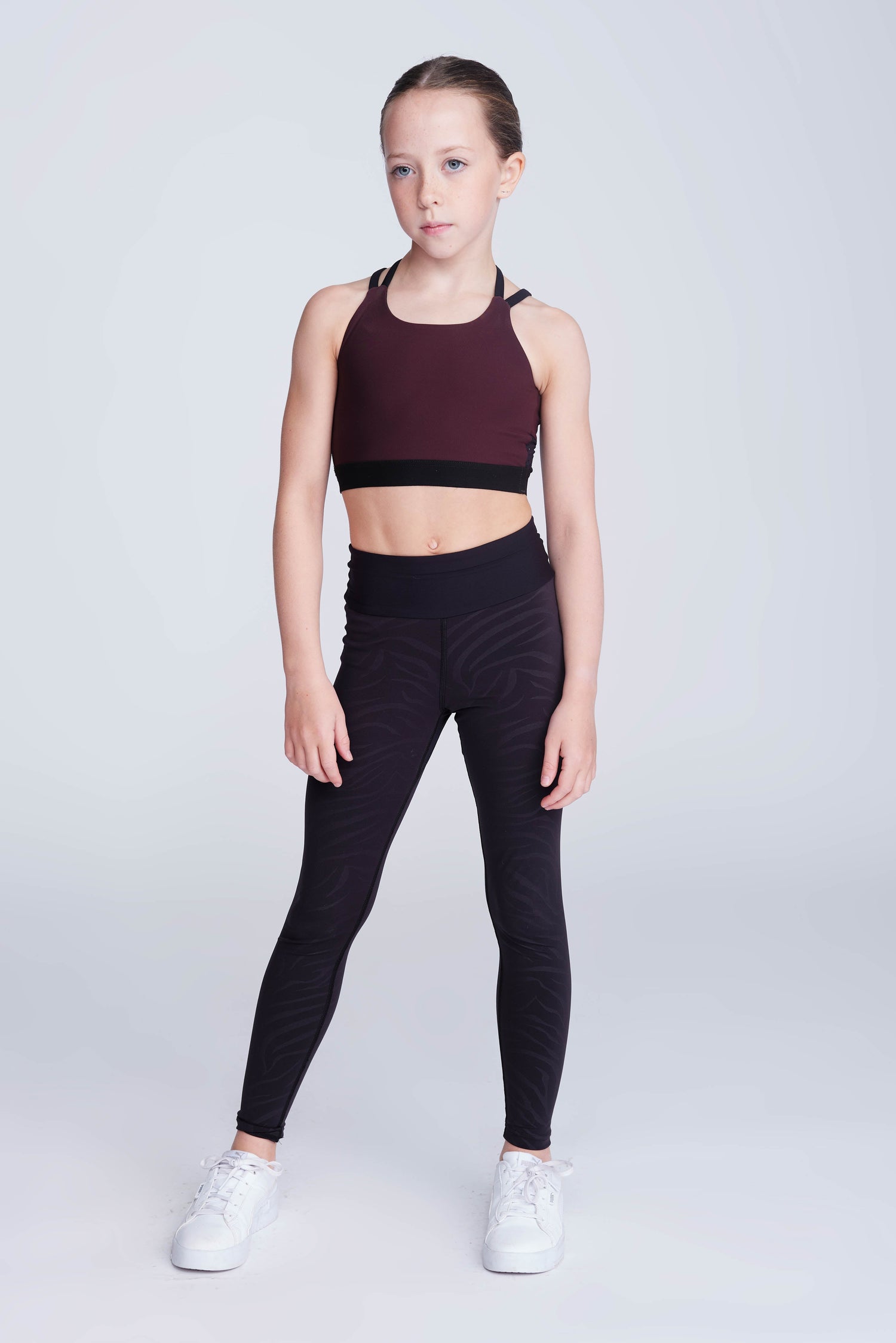 Girl's Figure Skating Ignite Sports Bra in Truffle | Chique Sport