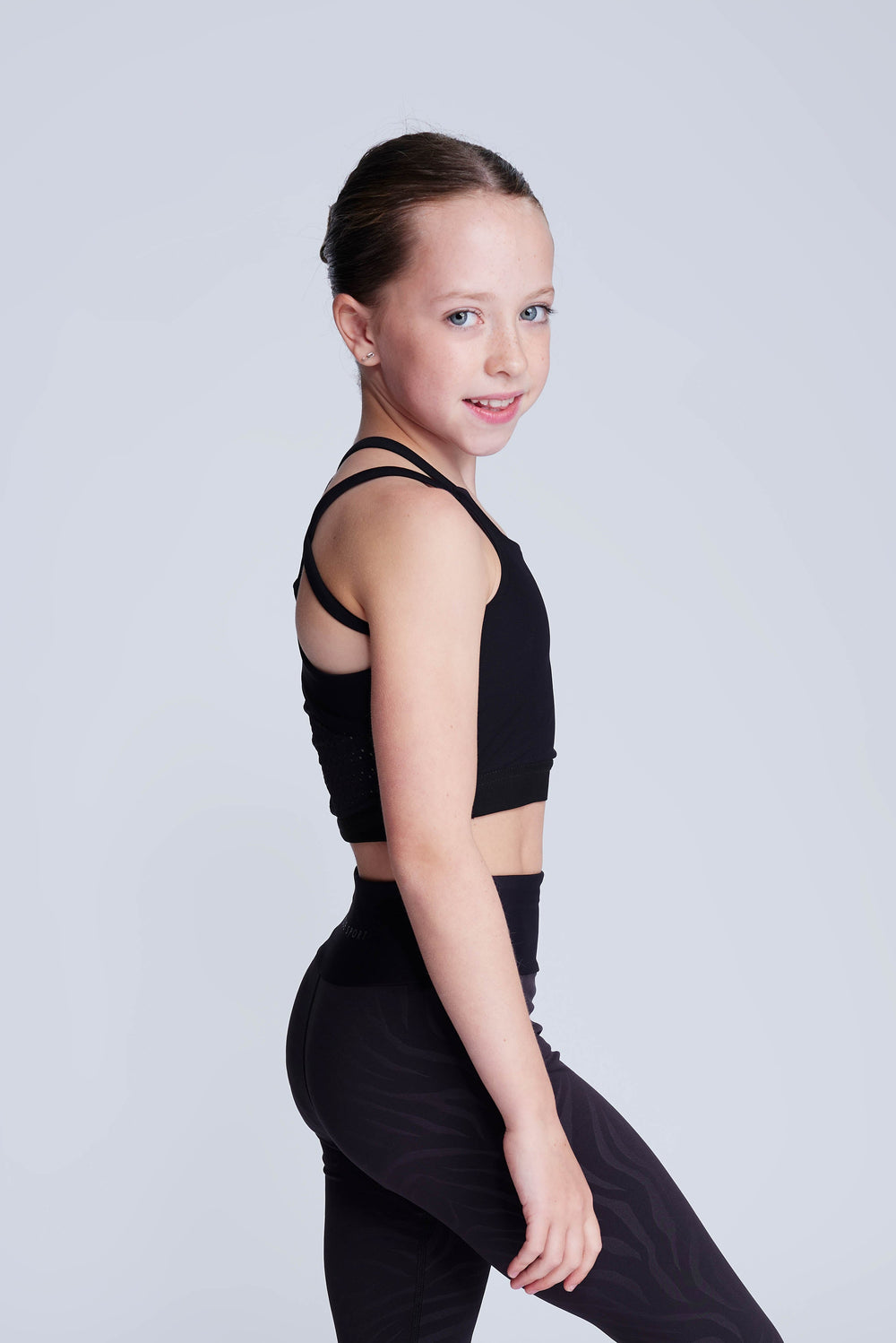 Girl's Figure Skating Ignite Sports Bra in Black | Chique Sport