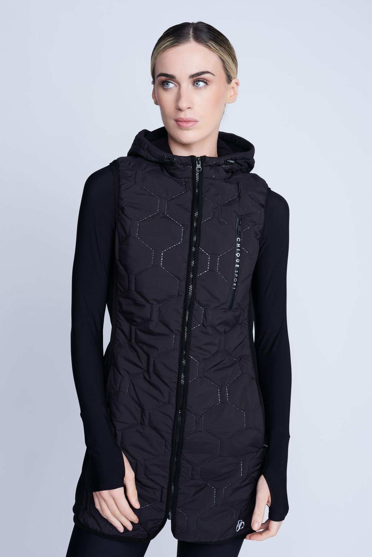 Women's Iconic Long Bodywarmer in Black | Chique Sport