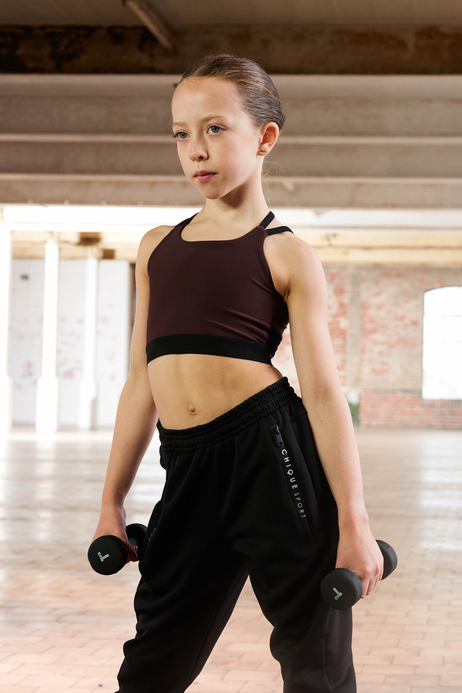 Girl's Figure Skating Ignite Sports Bra in Truffle | Chique Sport