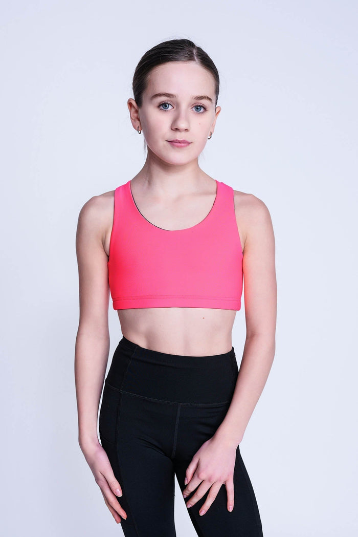 Girl's Figure Skating Scoop Neck Sports Bra in Pink | Chique Sport